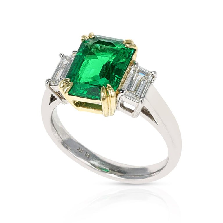 2.40 Ct. AGL Colombian Rectangular-Cut Emerald Engagement Ring with ...