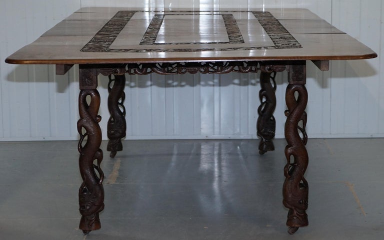 Wide Chinese Export Victorian circa 1890 Large Dining Table Dragon ...