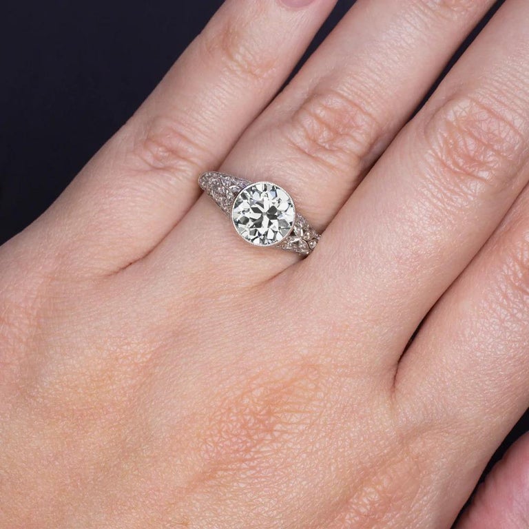 2.41ct Old European Cut Diamond Complemented by a Richly Detailed ...