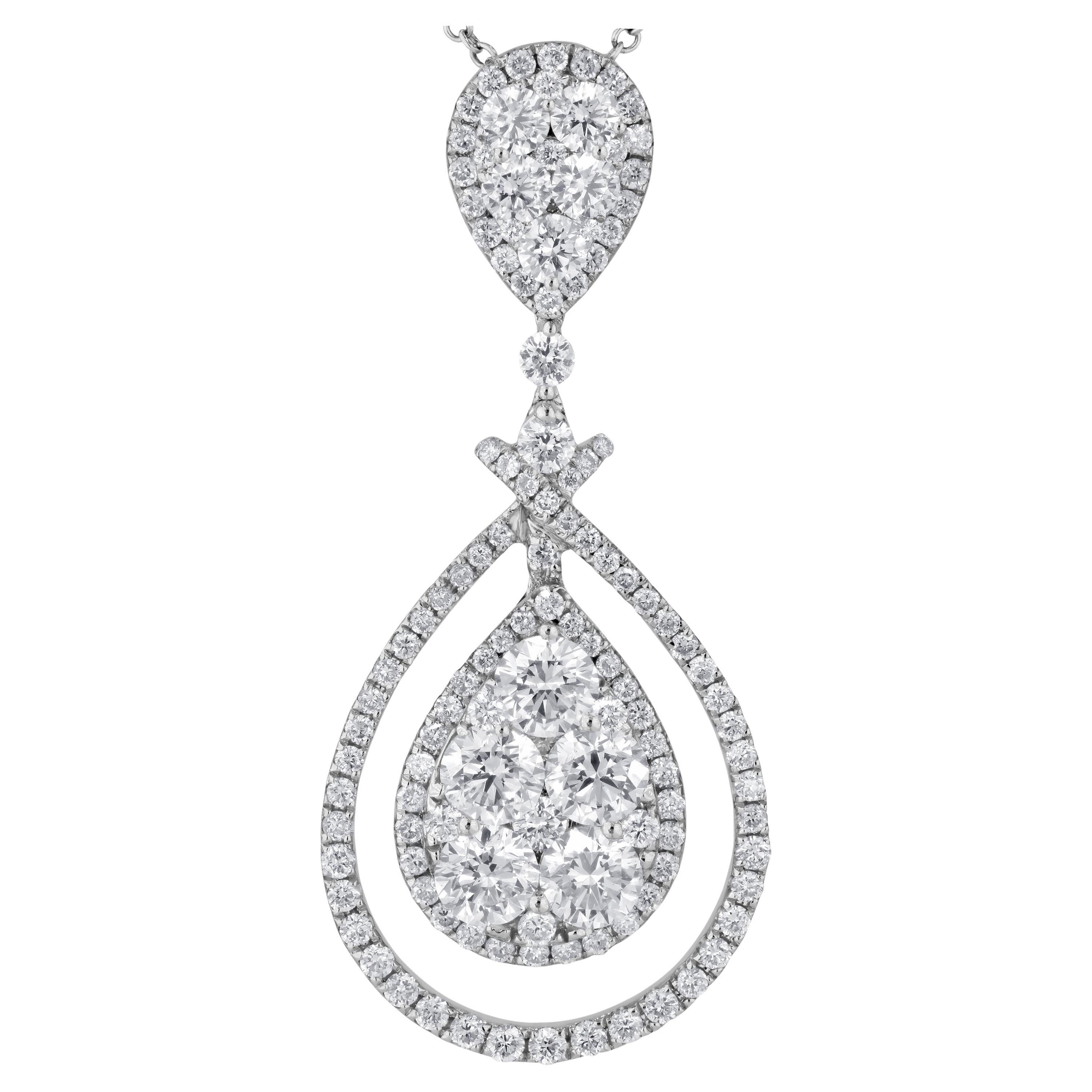 0.8 Carat Three Tier Oval Frame Dangle Diamond Pendant Necklace in 18k ...