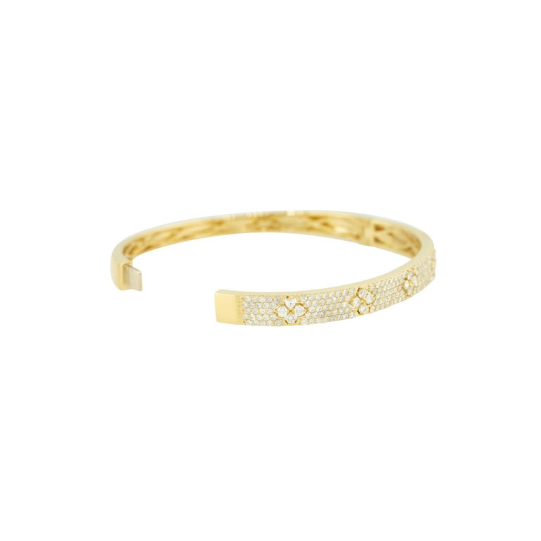 2.42 Carat Pave Diamond 5 Flower Bar Bangle 18 Karat in Stock For Sale ...