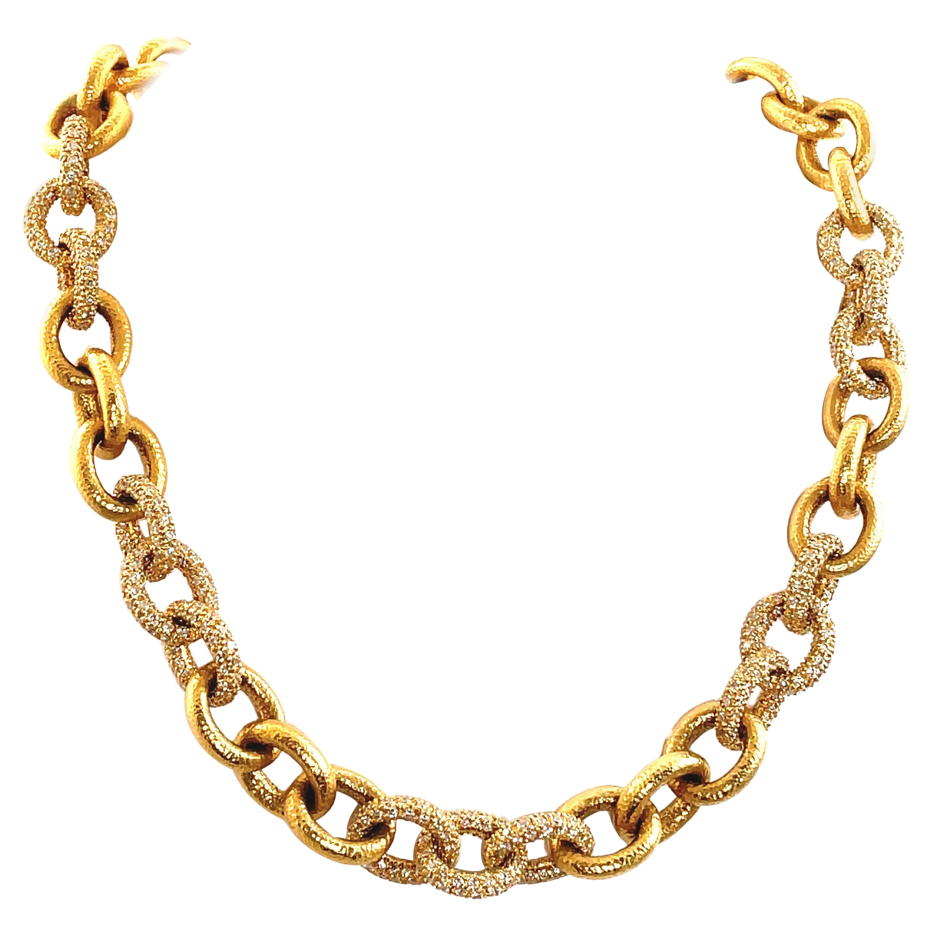 24.27ct Diamond Chain Necklace Hammer Finished 18k Yellow Gold For Sale ...