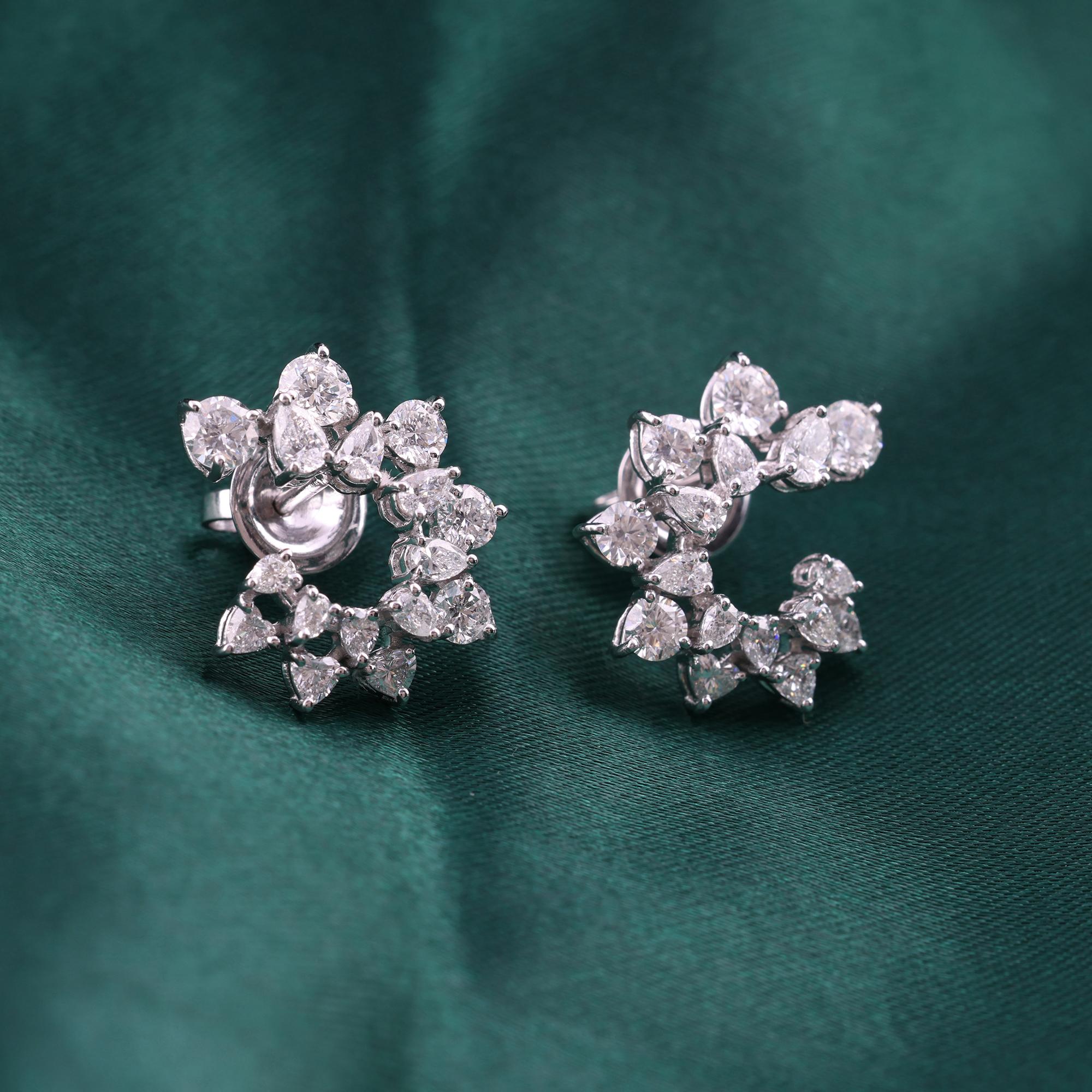 Natural Diamond Floral Hoop Earrings 2.42 Carats in 18K White Gold For ...