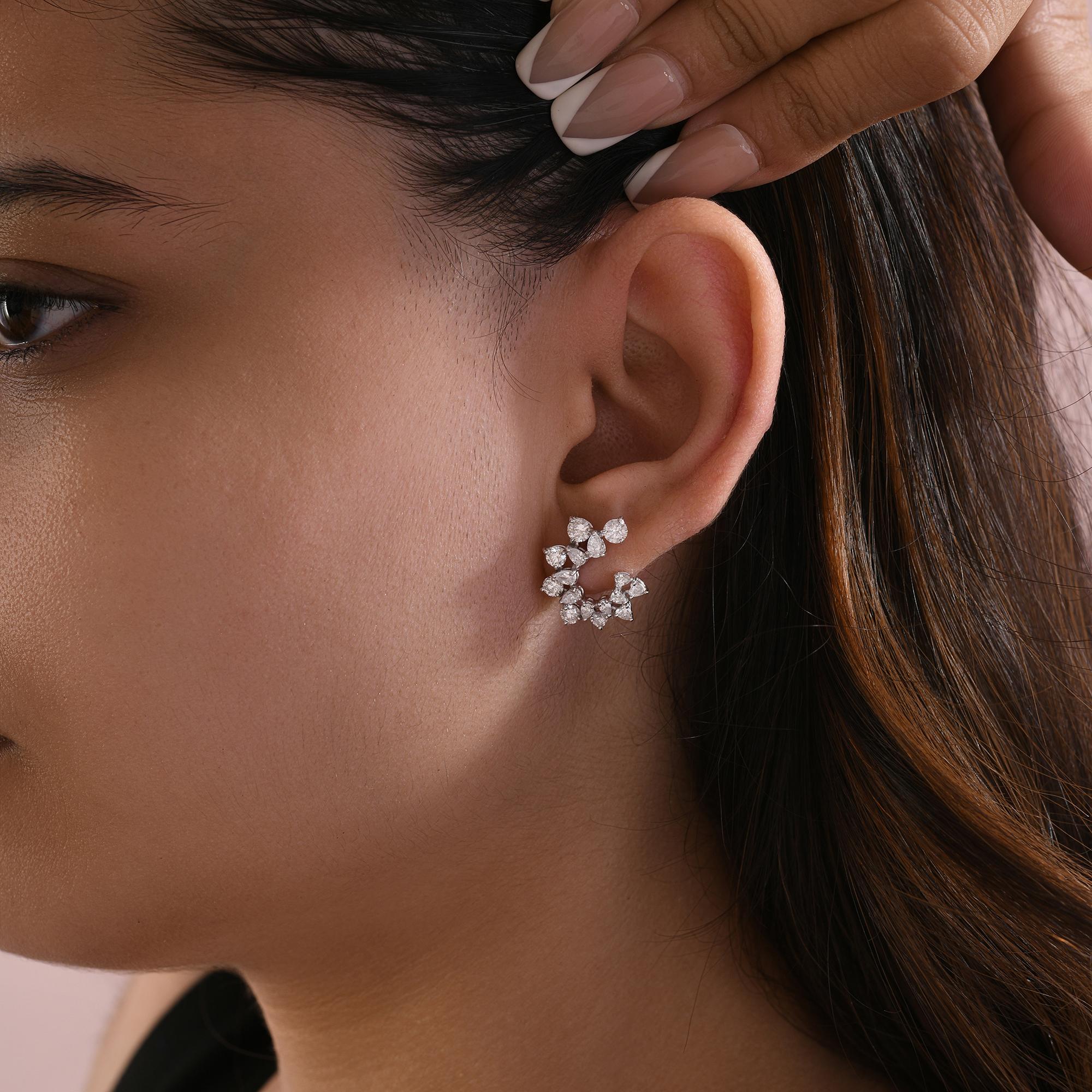 Natural Diamond Floral Hoop Earrings 2.42 Carats in 18K White Gold For ...