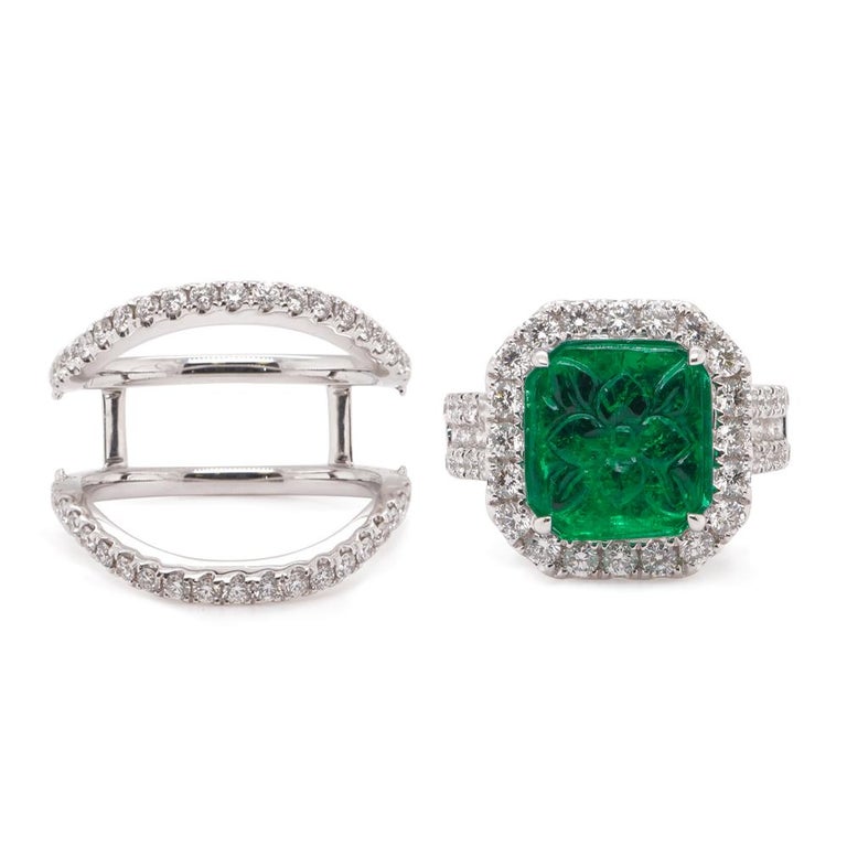 2.43 Carat Vivid Green Emerald Carving and 2.17 Carat Diamond Multi ...