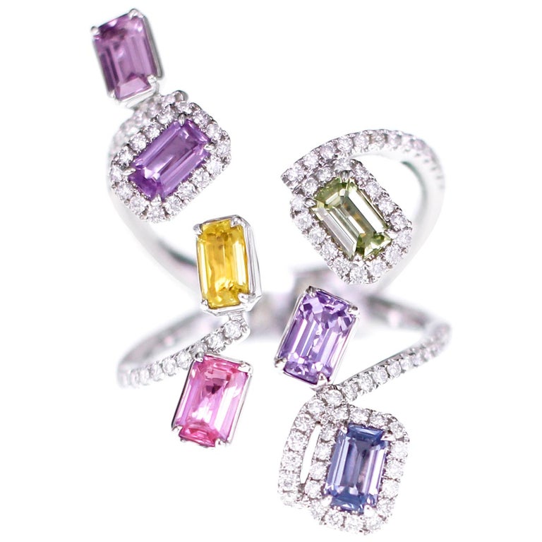 2.45 Carat Emerald Cut Fancy Sapphire Set in a Designer Ring For Sale ...