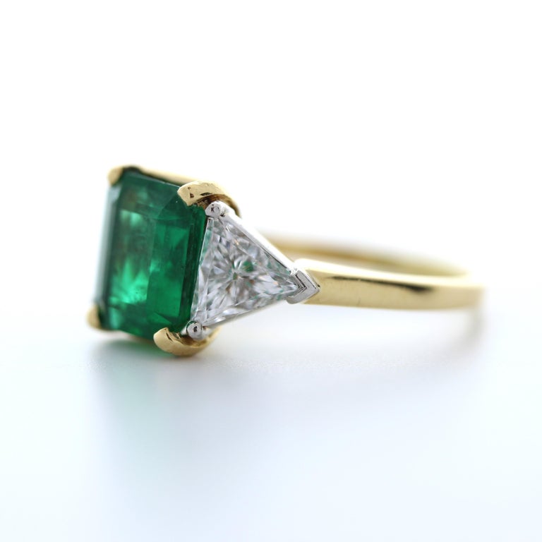 2.45 Carat Square Emerald and Triangle Diamond Ring in 18k White Gold ...