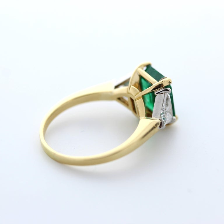 2.45 Carat Square Emerald and Triangle Diamond Ring in 18k White Gold ...