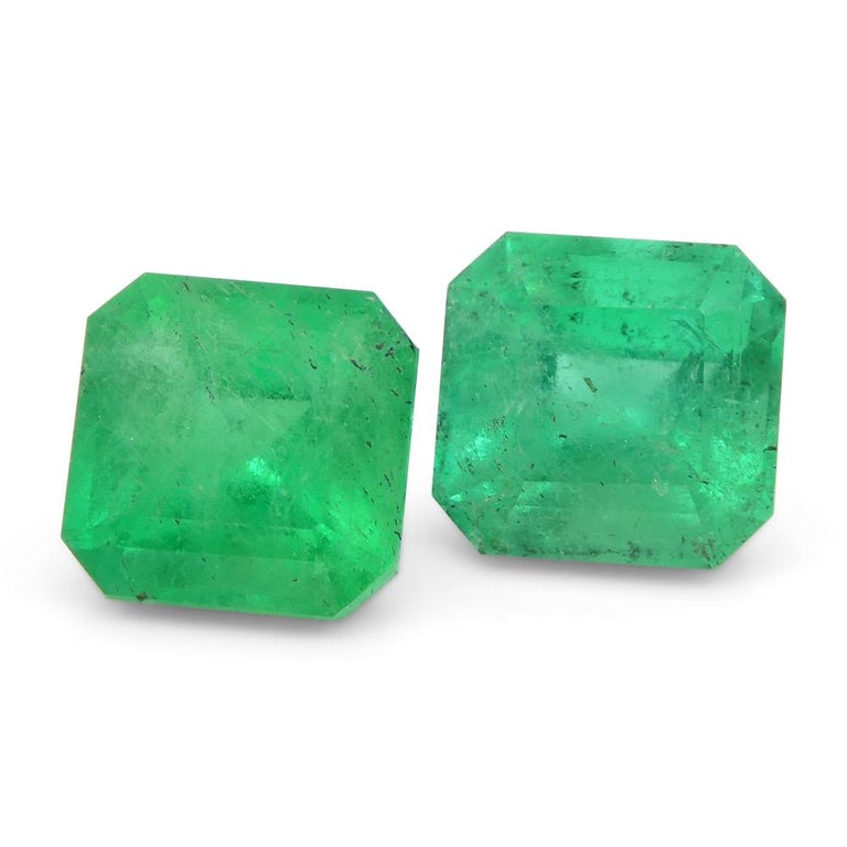2.45ct Pair Square Green Emerald from Colombia For Sale at 1stDibs