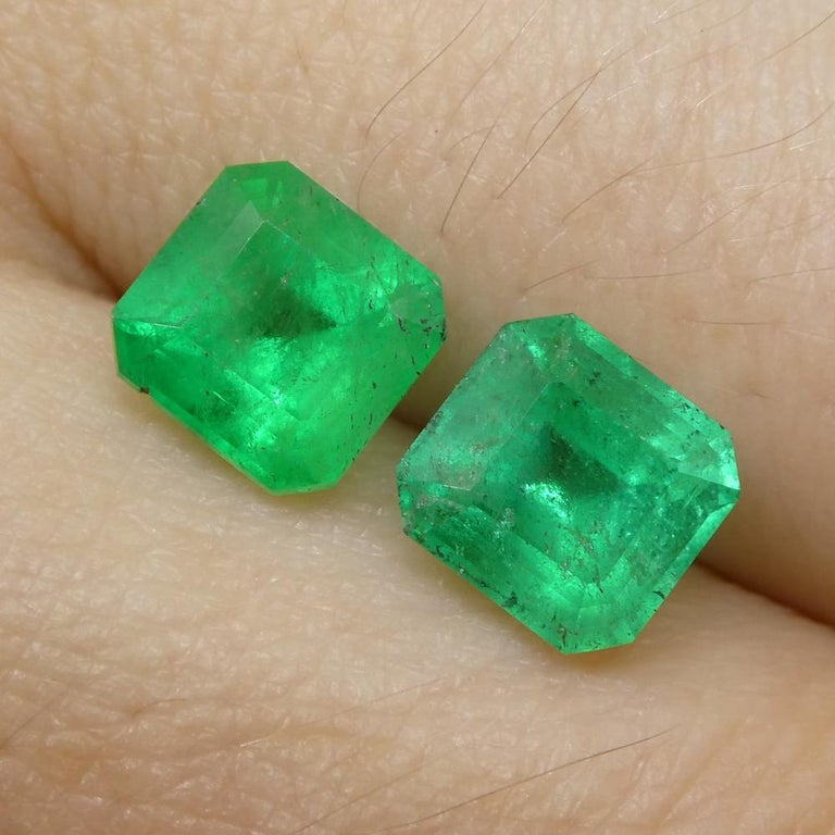 2.45ct Pair Square Green Emerald from Colombia For Sale at 1stDibs