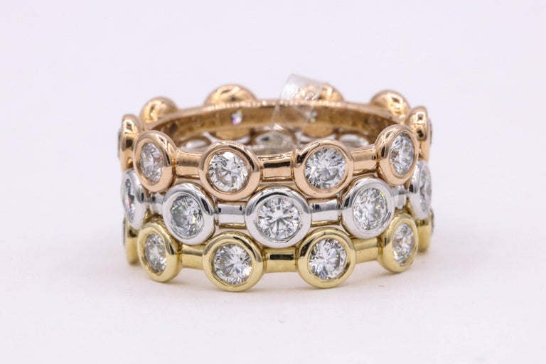 2.46 Carat Diamond Tri-Color Stackable Rings For Sale at 1stDibs | tri ...