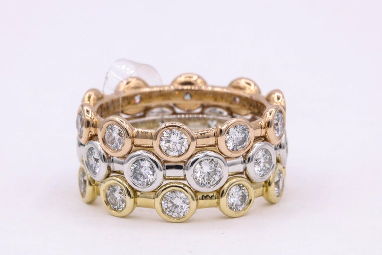 2.46 Carat Diamond Tri-Color Stackable Rings For Sale at 1stDibs | tri ...
