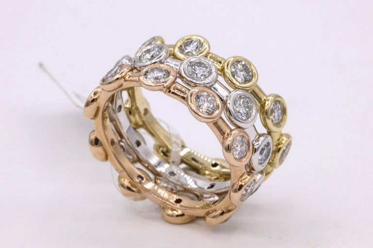 2.46 Carat Diamond Tri-Color Stackable Rings For Sale at 1stDibs | tri ...