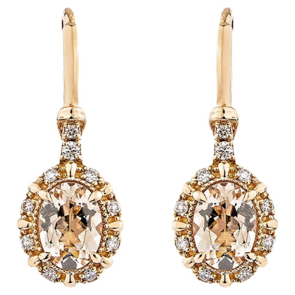 2.465Carat Morganite Lever Back Earring in 18Karat Rose Gold with White ...