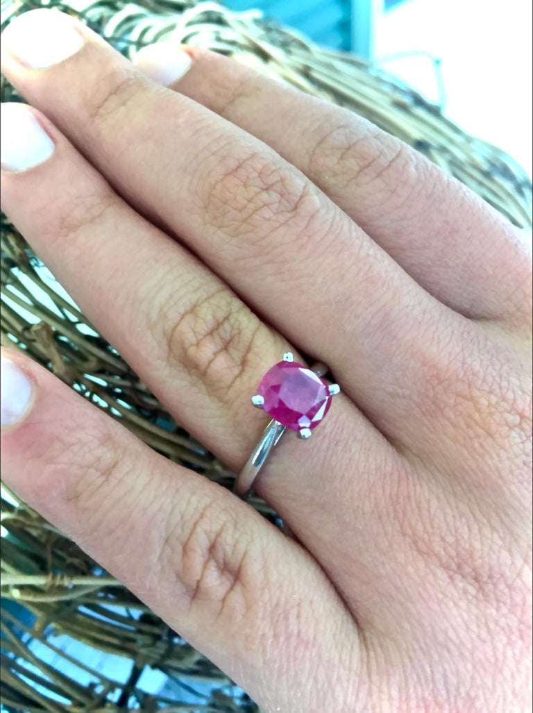 2.48 Carat Certified Untreated Ruby Engagement Solitaire Ring Platinum ...