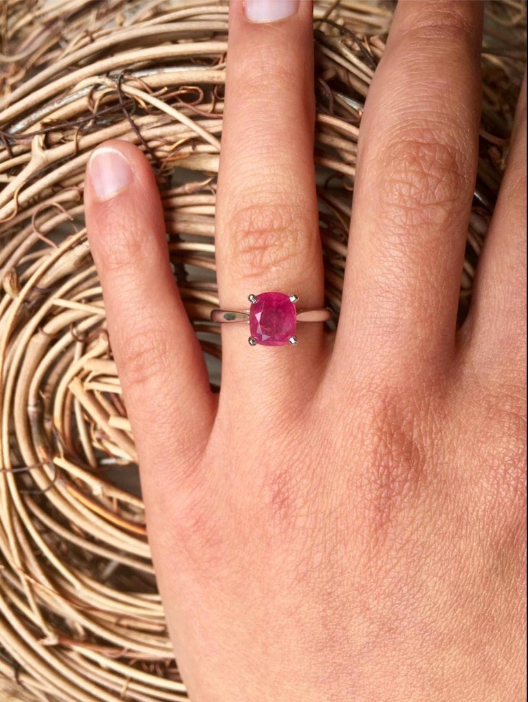 2.48 Carat Certified Untreated Ruby Engagement Solitaire Ring Platinum ...
