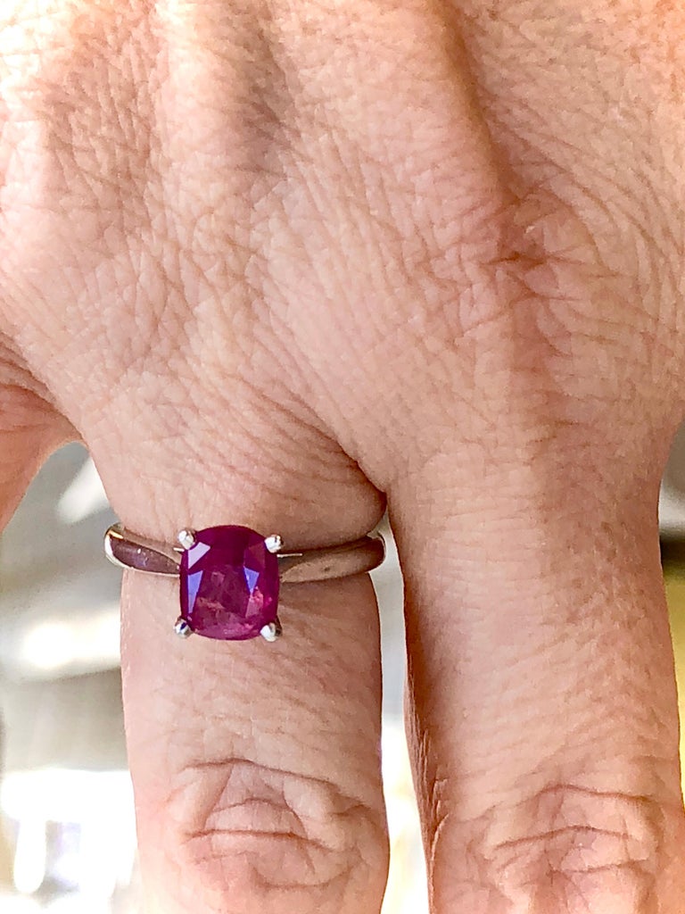 2.48 Carat Certified Untreated Ruby Engagement Solitaire Ring Platinum ...