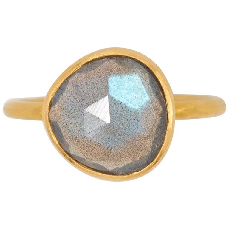 2.48 Carat Labradorite Rose Cut Faceted 22 Karat Gold Handmade Cluster ...