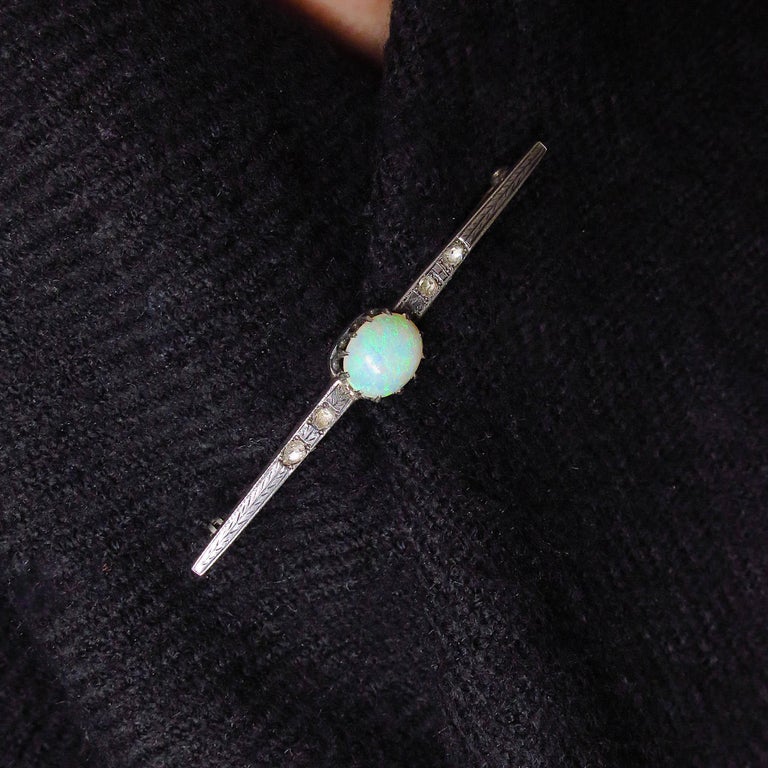 2.48ct Antique Vintage Edwardian Opal and Rose Cut Diamond Silver ...