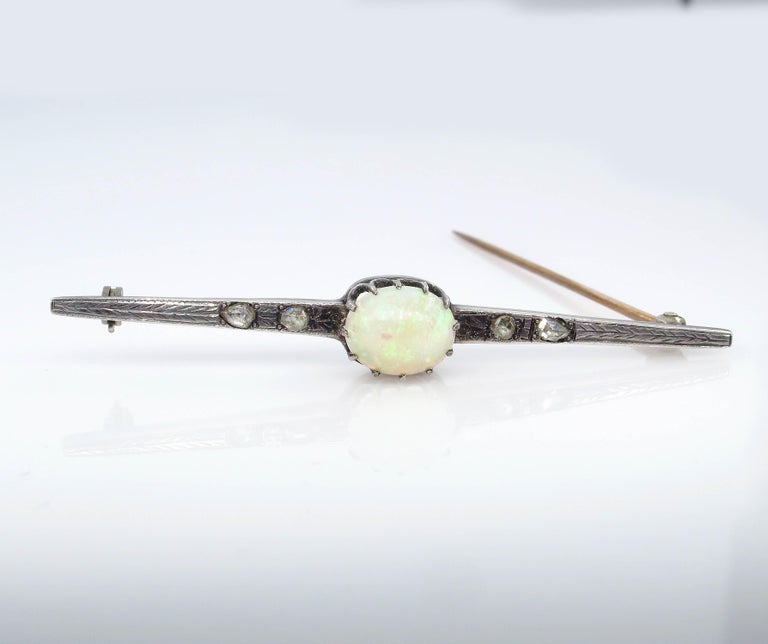 2.48ct Antique Vintage Edwardian Opal and Rose Cut Diamond Silver ...