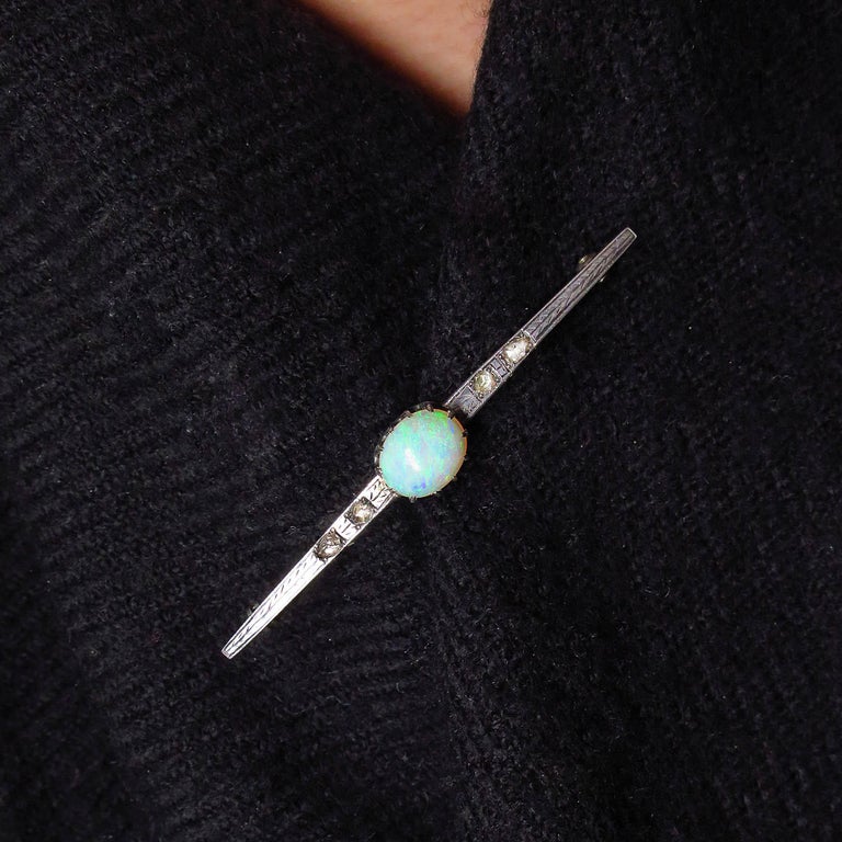 2.48ct Antique Vintage Edwardian Opal and Rose Cut Diamond Silver ...