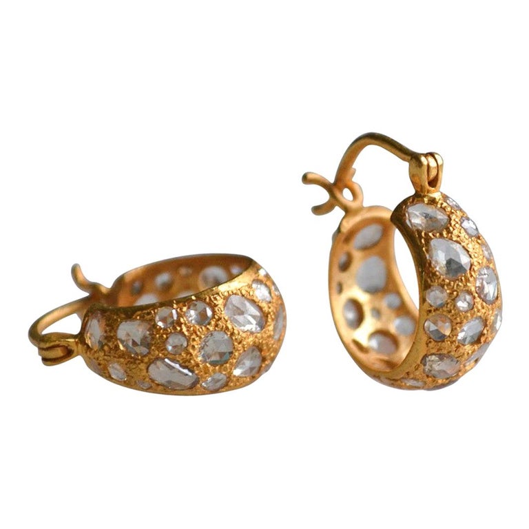 2.49 Carat Diamond Gold Hoops by Lauren Harper For Sale at 1stDibs