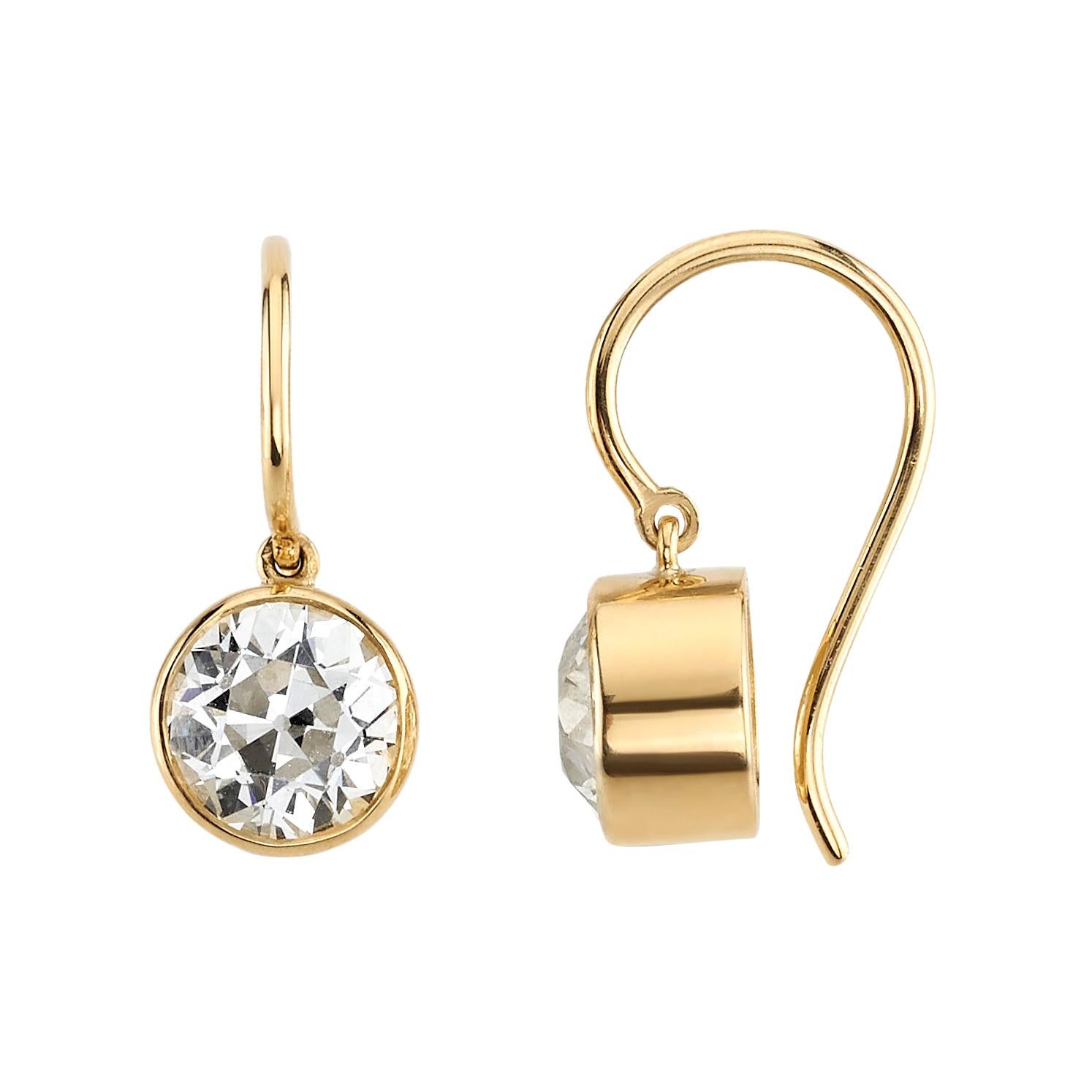 Single Stone Diamond Gold Cobblestone Drop Earrings at 1stDibs