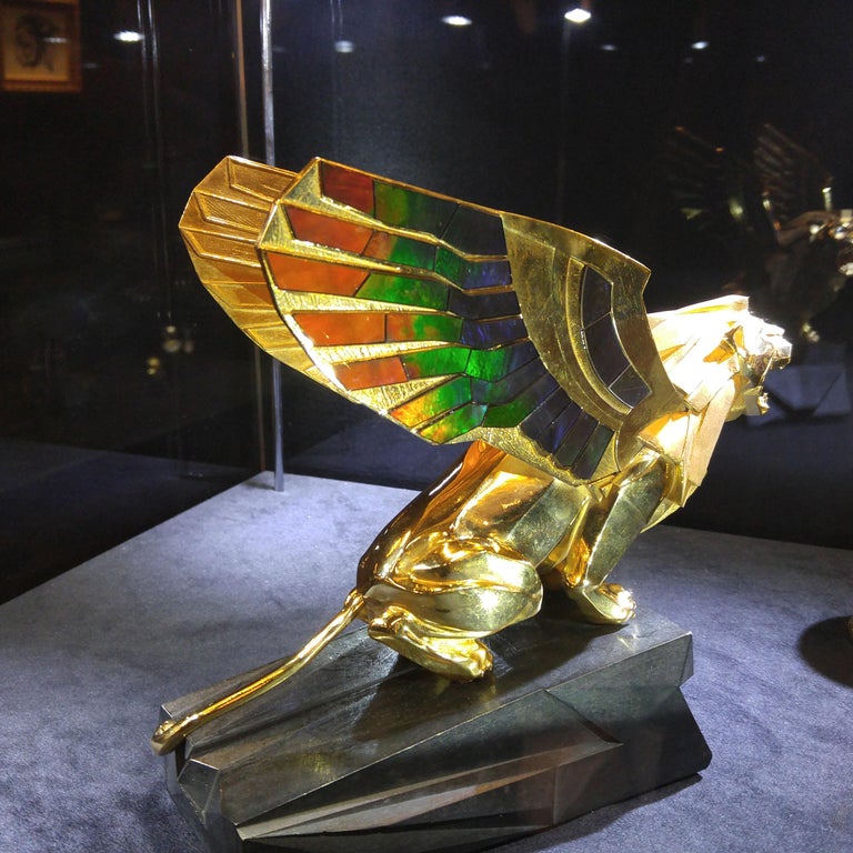 24 Karat Gilded Silver Ammolite Chrysoberyl Sculpture Gryphon Ancient ...