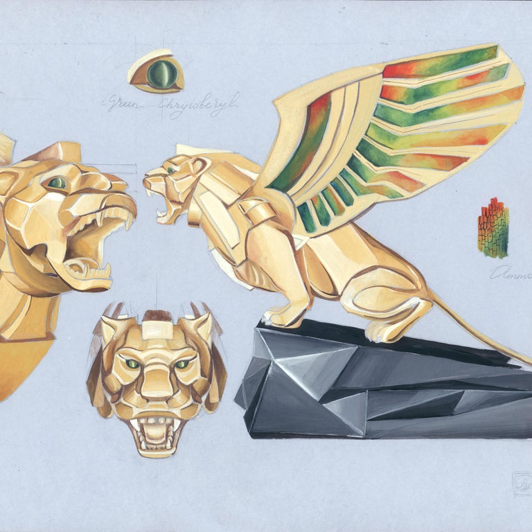 24 Karat Gilded Silver Ammolite Chrysoberyl Sculpture Gryphon Ancient ...