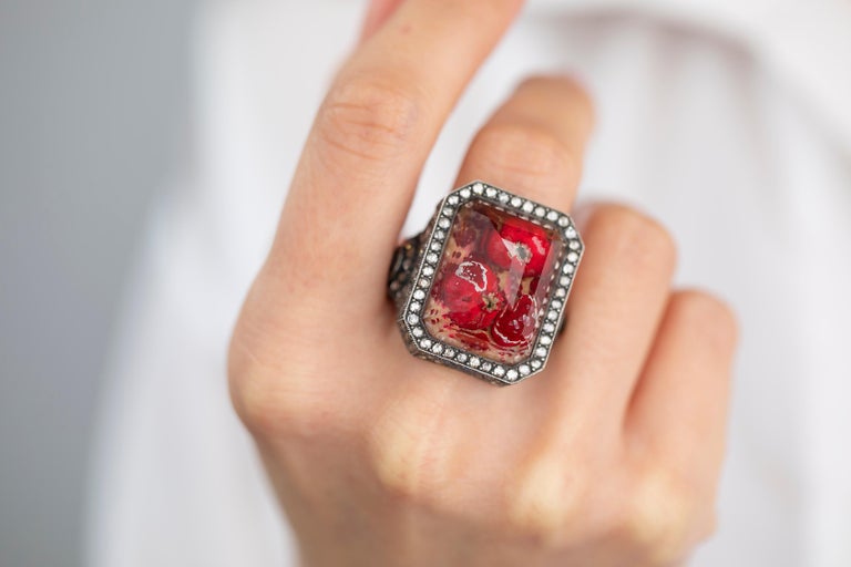 Customizable 24k Gold and 925K Silver Carved Pomegranate Ring with 1.15 ...