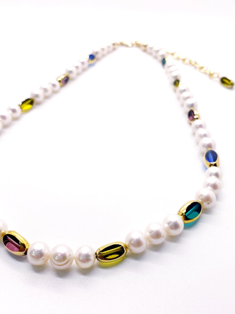 24K Gold Edged German Vintage Window Glass Beads with Freshwater Pearls ...