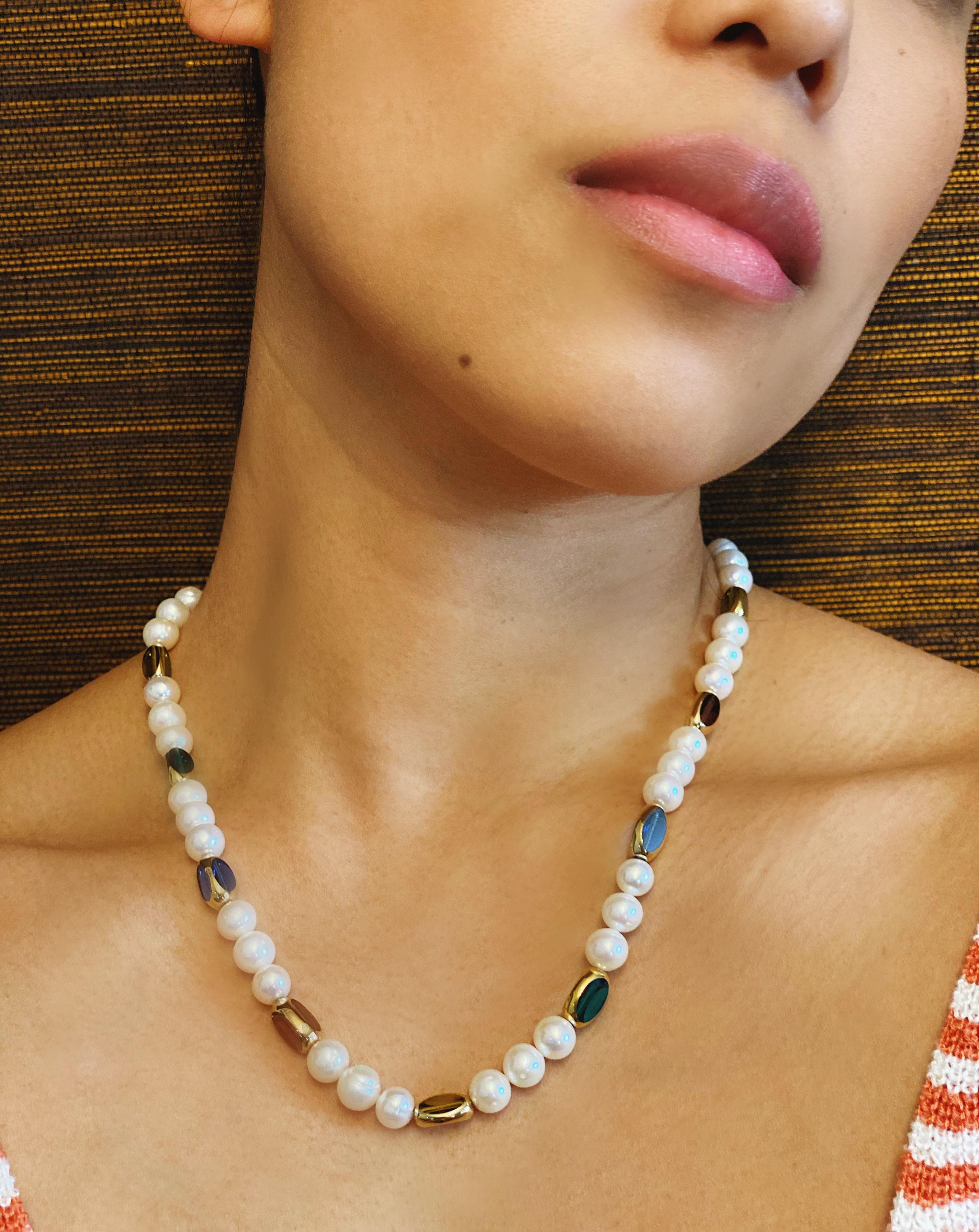 24K Gold Edged German Vintage Window Glass Beads with Freshwater Pearls ...