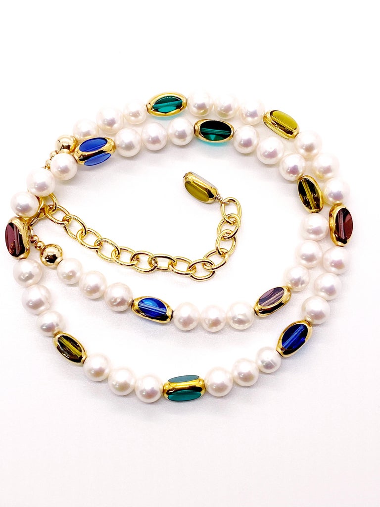 24K Gold Edged German Vintage Window Glass Beads with Freshwater Pearls ...