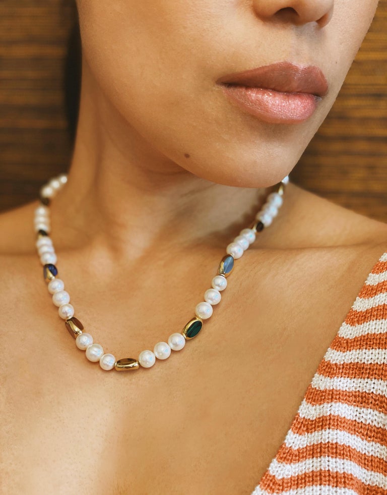 24K Gold Edged German Vintage Window Glass Beads with Freshwater Pearls ...