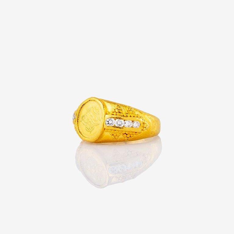 24K Gold Handcrafted Jewelry Ottoman Coin Tapered Classic Ring with ...