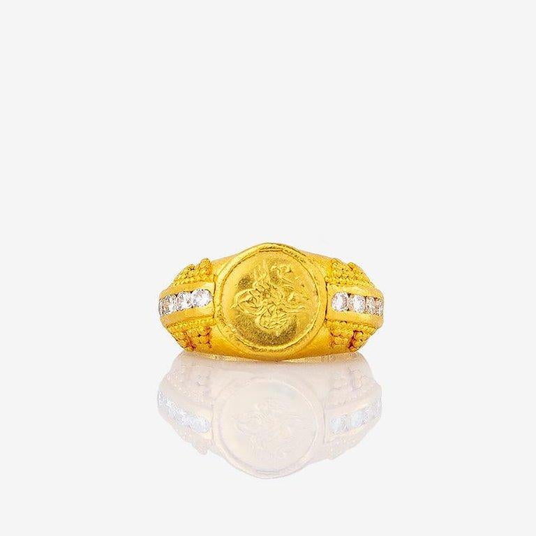 24K Gold Handcrafted Jewelry Ottoman Coin Tapered Classic Ring with ...