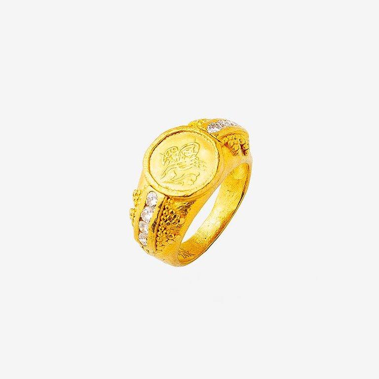 24K Gold Handcrafted Jewelry Ottoman Coin Tapered Classic Ring with ...