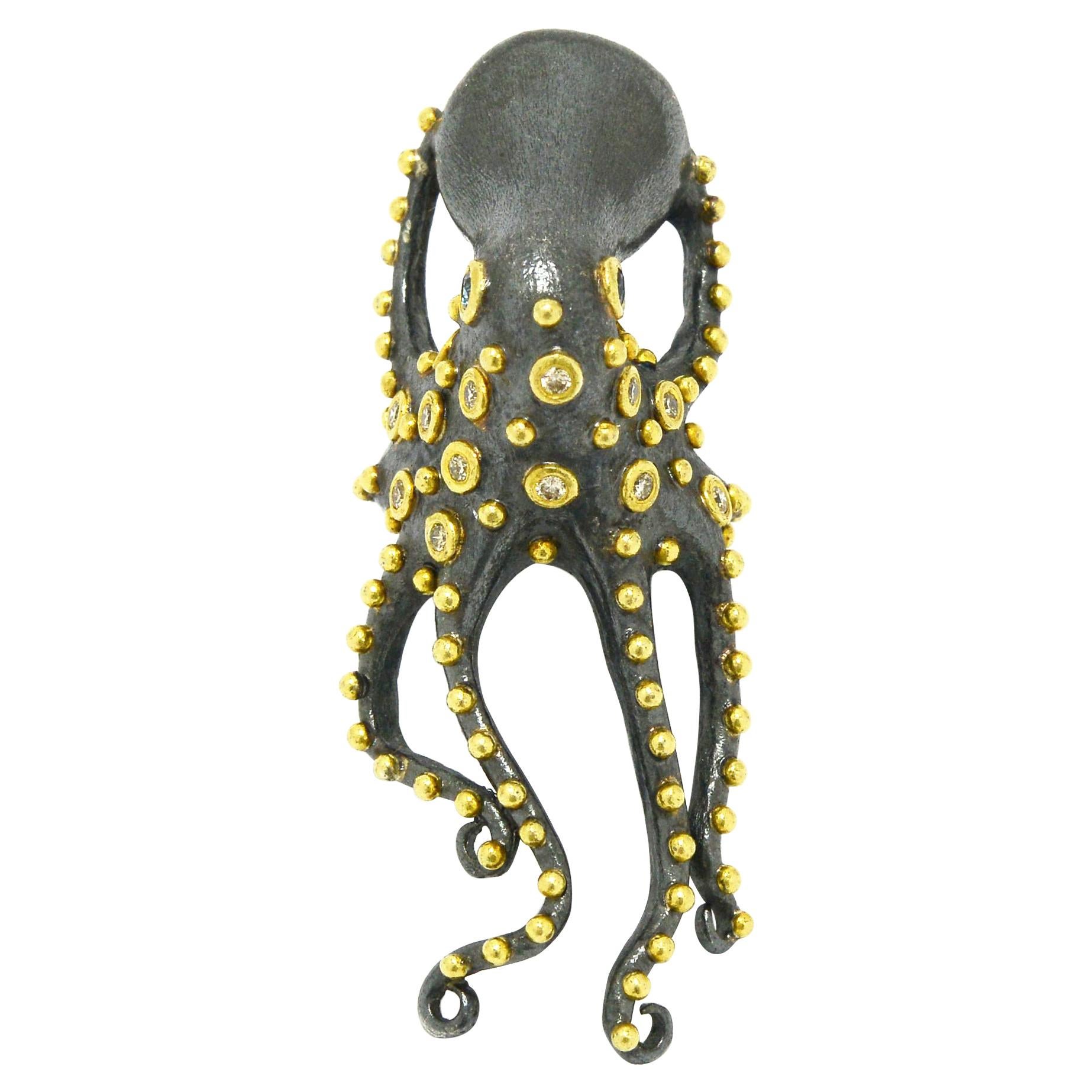 24 Karat Gold Octopus Ring Diamond Tentacles 2-Tone Art Nouveau Style ...
