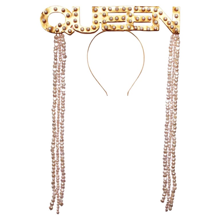24K Gold Plated Queen Pearl Headpiece For Sale at 1stDibs