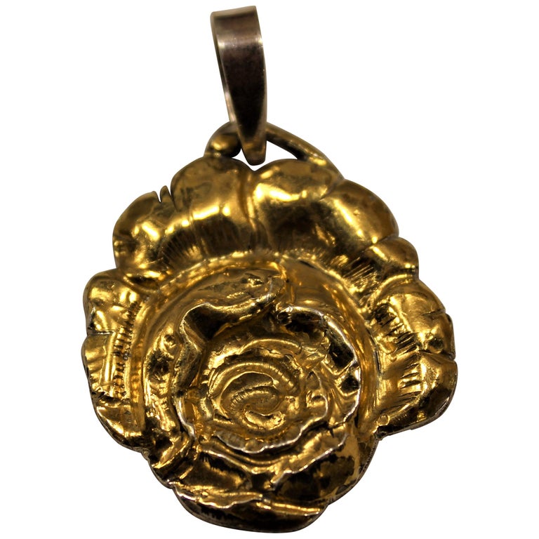 24 Karat Gold, Solid Silver, Pendant, Rose, Handcrafted, Italy For Sale ...