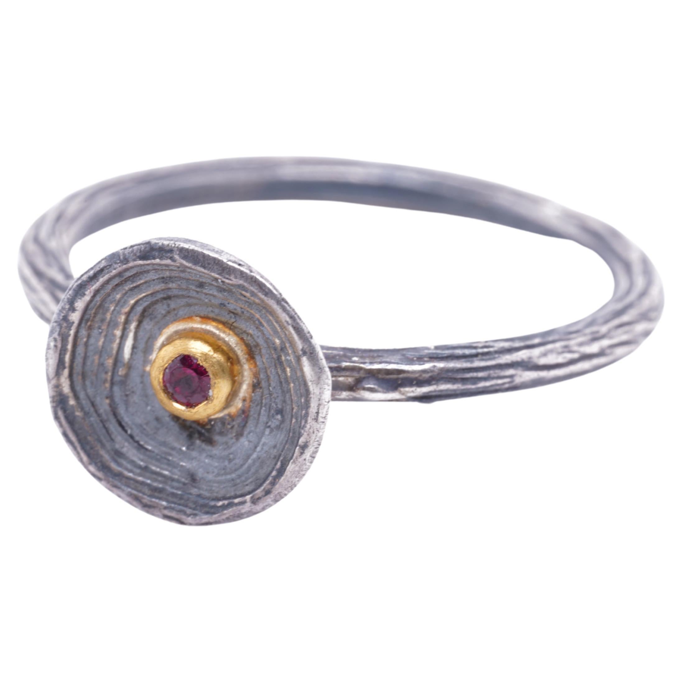 Lion Carved Ring, 24K and Silver with Ruby Eyes by Prehistoric Works of ...