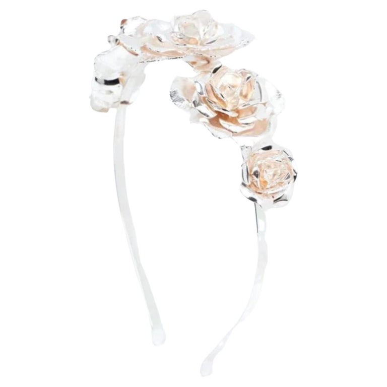 24K White Gold Peony Bee Headband For Sale at 1stDibs