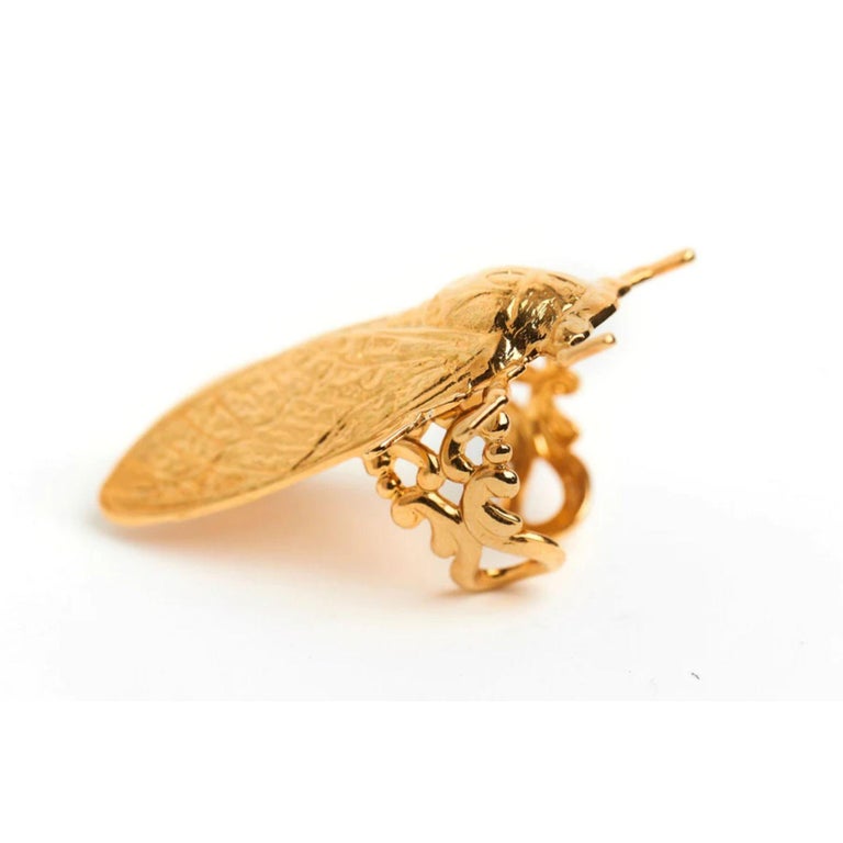 24K Yellow Gold Plated Clarice Cicada Ring For Sale at 1stDibs