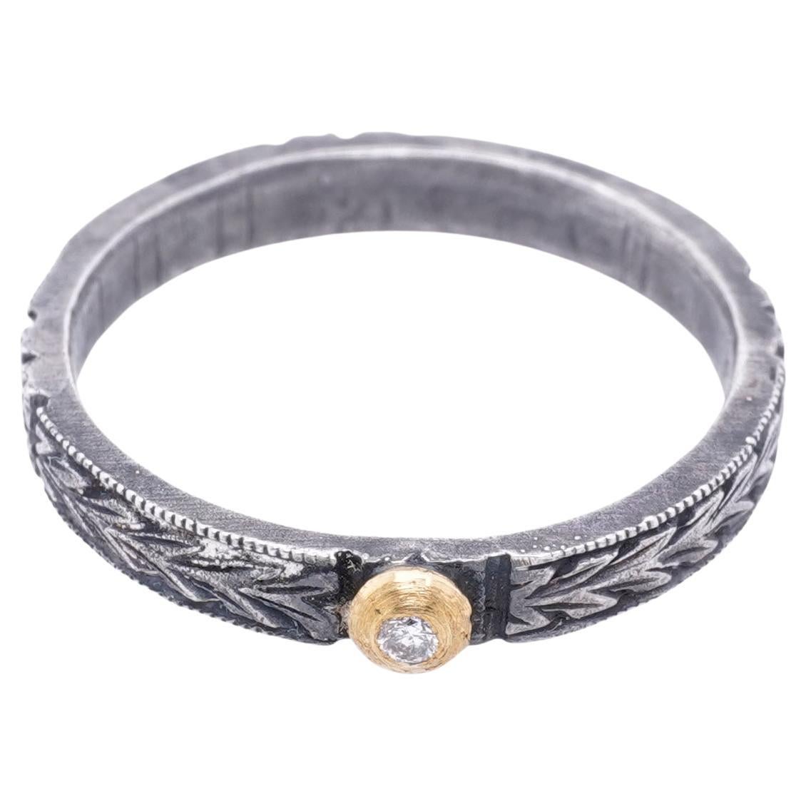 Diamond Curved Wave Ring with 24kt Gold and Textured Silver For Sale at ...