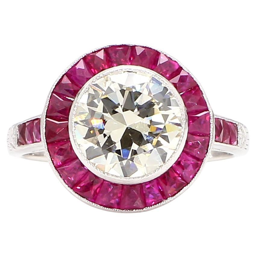 2.5 Carat Art Deco Diamond Ruby Platinum Ring For Sale at 1stDibs