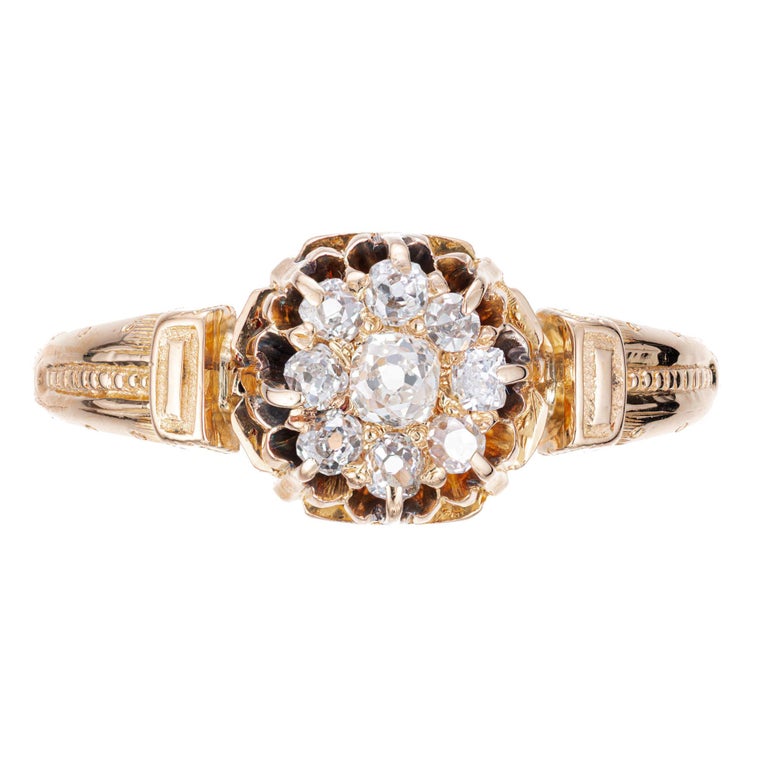 .25 Carat Diamond Yellow Gold Georgian Cluster Engagement Ring For Sale ...