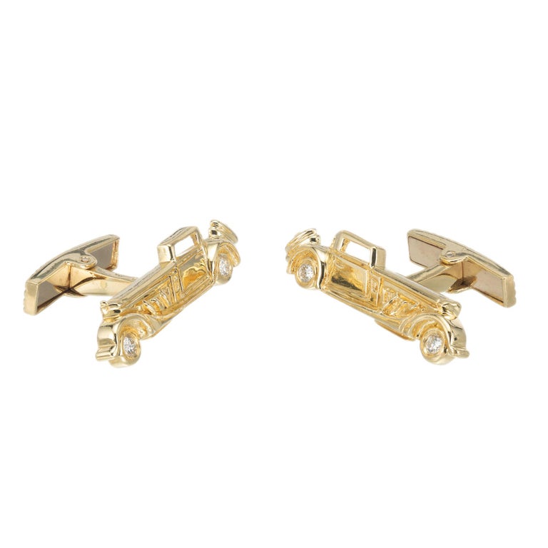 .25 Carat Diamond Yellow Gold Roadster Car Cufflinks at 1stDibs