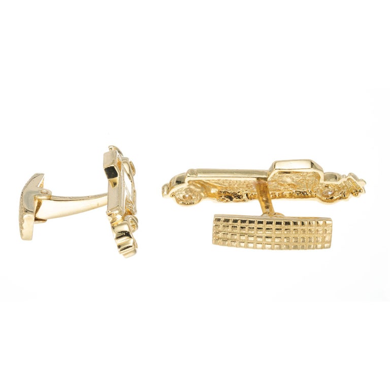 .25 Carat Diamond Yellow Gold Roadster Car Cufflinks at 1stDibs