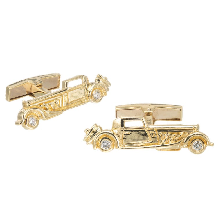 .25 Carat Diamond Yellow Gold Roadster Car Cufflinks at 1stDibs