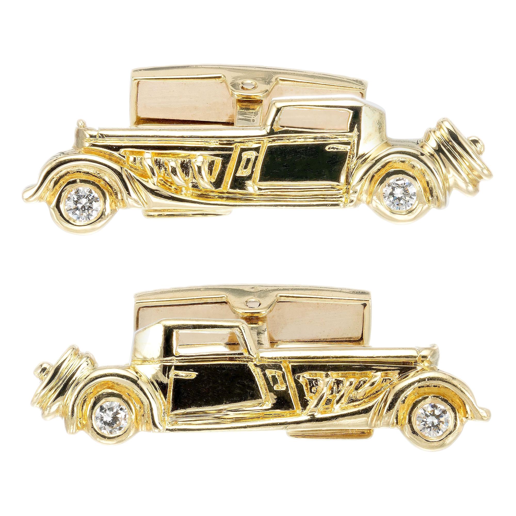 .25 Carat Diamond Yellow Gold Roadster Car Cufflinks at 1stDibs